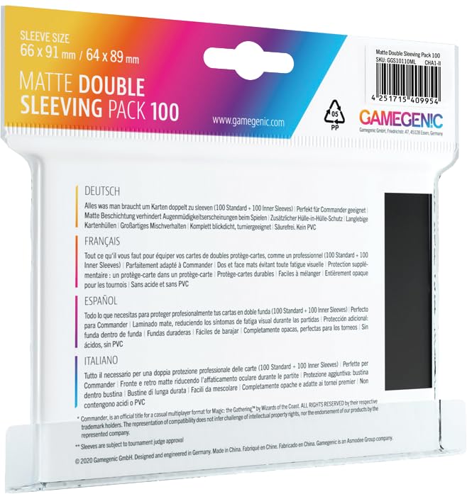 Prime Matte Double Sleeving Pack 100 | Card Sleeving Pack Includes 100 Prime Sleeves & 100 Inner Sleeves | Double-Sleeved Card Protection | Protects up to 100 Standard Gaming Cards | Made by Gamegenic