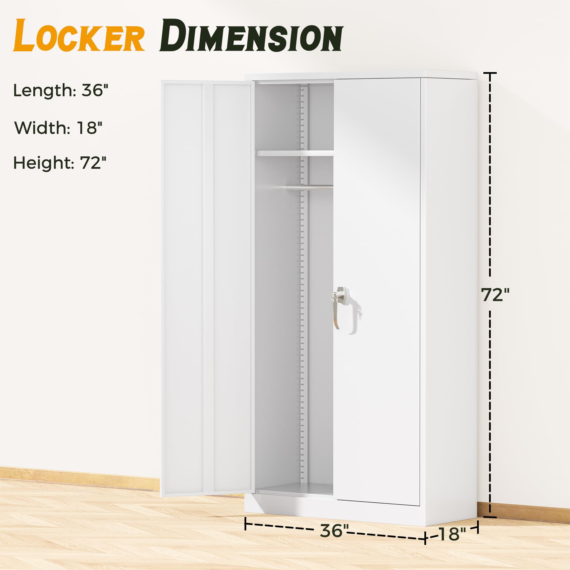 INTERGREAT 72”Tall Metal Wardrobe Cabinets with Lock,Clothing Storage Cabinets with Hanging Rod and 4 Adjustable Shelves,Closet for Home Living/Laundry Room/Department (White)