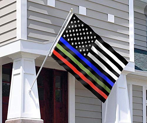 Embroidery Thin Red Blue Green Line Flag 3x5 Outdoor- Police Firefighter Military Flags Heavy Duty Vivid Colors UV Protection Double Stitched 210D Polyester with 2 Grommets