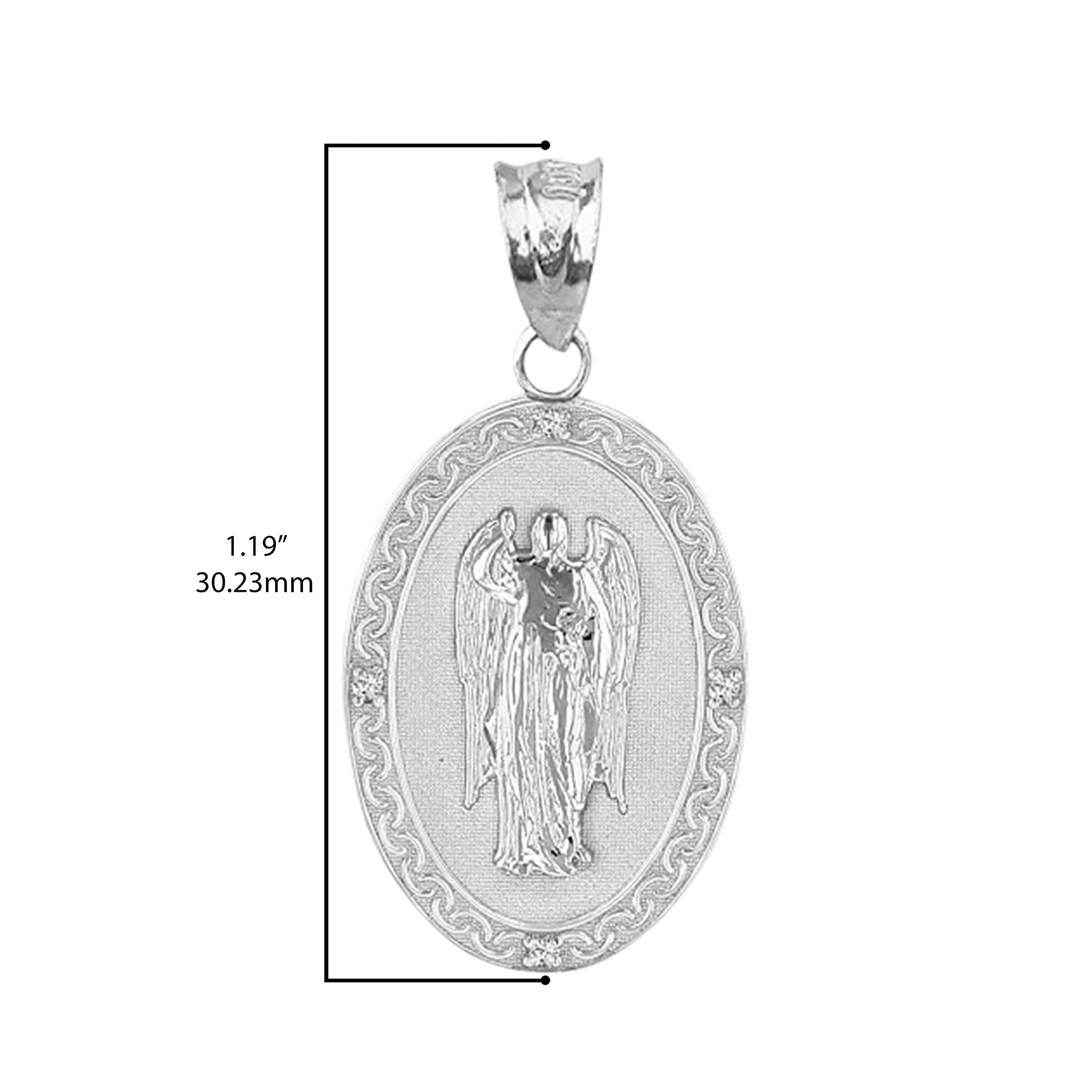Claddagh Gold .925 Sterling Silver Cubic Zirconia 1-1/4β Oval Saint Gabriel The Archangel Medal Pendant - Pendant Only