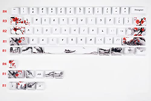MOLGRIA Keycaps 71 Set for Gaming Mechanical Keyboard, Custom PBT OEM Profile Key caps Japanese Style with Keycap Puller for Cherry MX 71/61 60 Percent Keyboard(Plum Blossom)