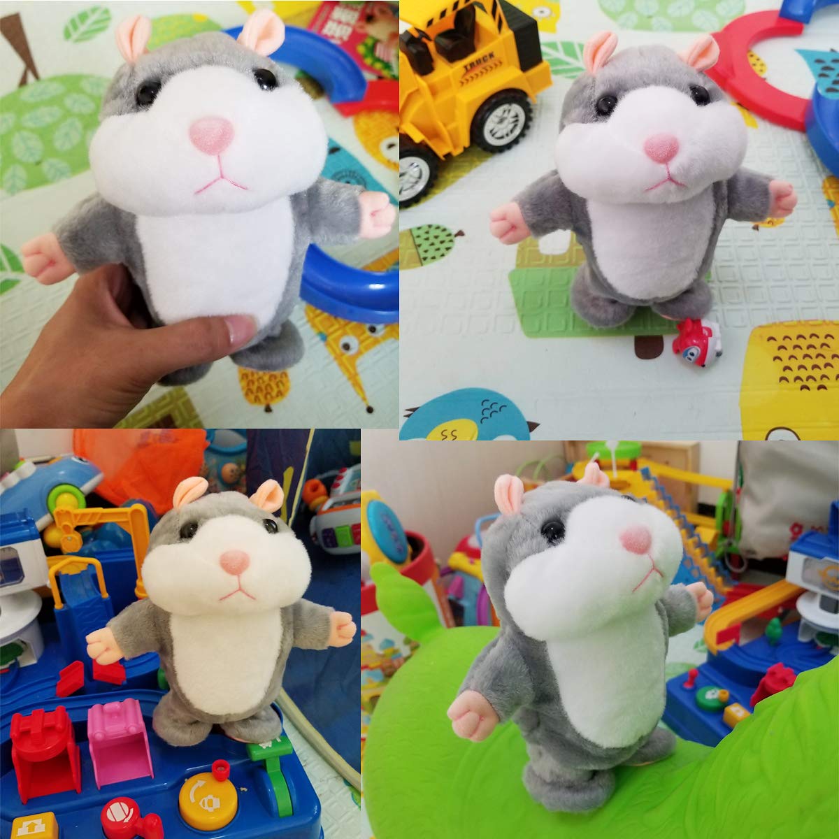 Upgrade Version Talking Hamster Mouse Toy - Repeats What You Say and Can Walk - Electronic Pet Talking Plush Buddy Hamster Mouse for Kids Gift Party Toys (Grey)