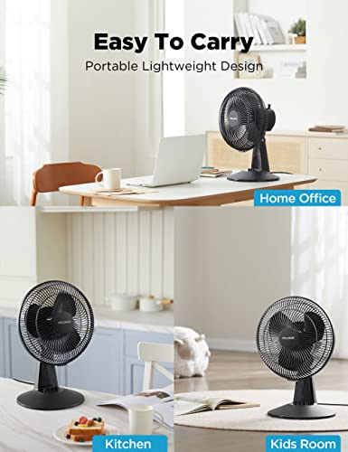 PELONIS Table Fan 12-Inch Oscillating Table Fan Small Portable Electric Plug-In Desk Fan 3-Speeds Adjustable Tilt Head for Bedroom and Office Black