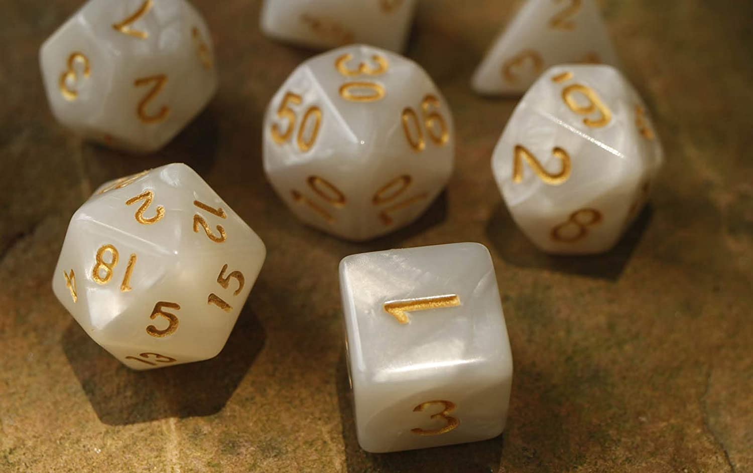 DND Dice Polyhedral 7-Die Dice Set for D&D Dungeons & Dragons Role Playing Gaming White Pearl dice