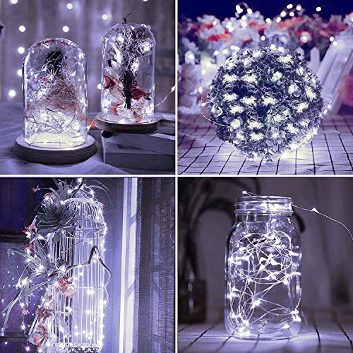 DAYLIGHTIR 2 Pack 100 LED Solar Powered Copper Wire String Lights Outdoor, Waterproof, 8 Modes Fairy Lights for Garden, Patio, Party, Yard, Christmas (White)