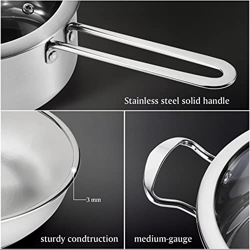 Stainless steel pot set,6 Piece Kitchen Induction Cookware Sets with Glass Lids, Stay Cool Handle, Works with Induction, Electric and Gas Cooktops, Oven Safe,Dishwasher