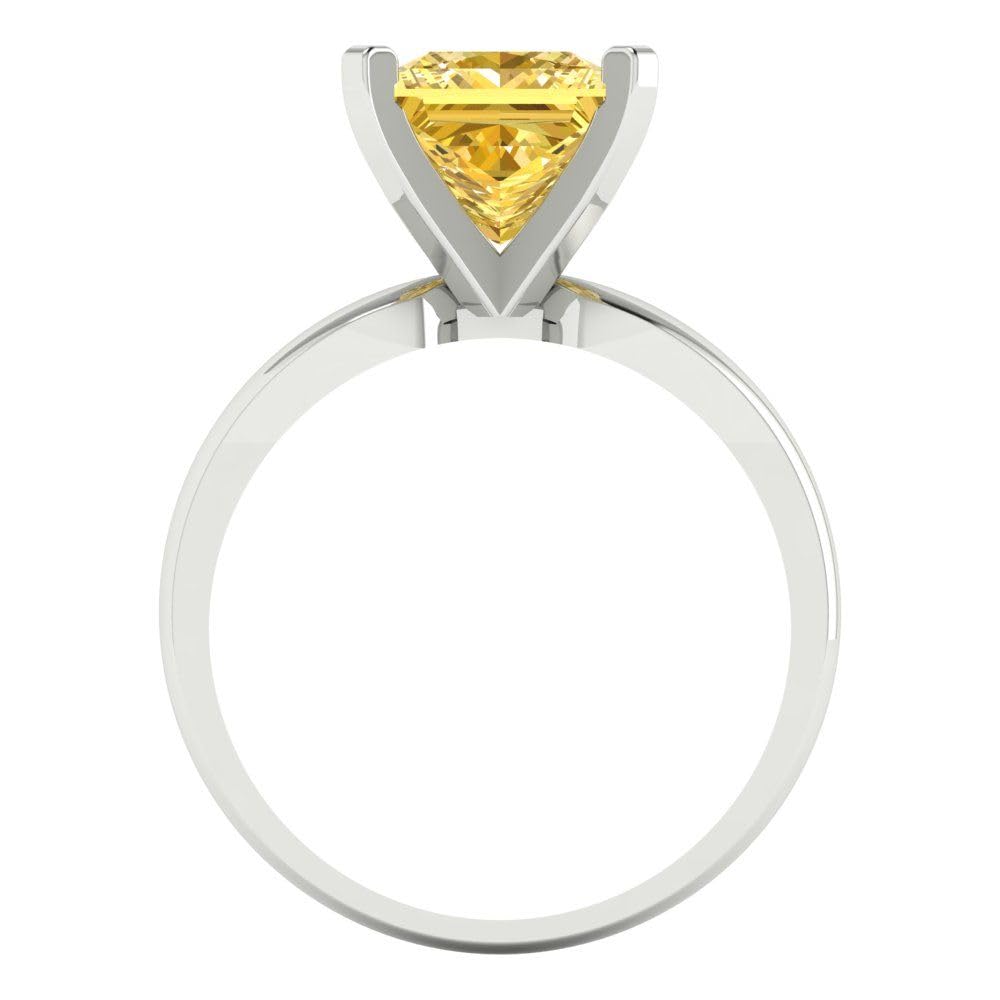 Clara Pucci 2.4ct Princess Cut Solitaire Natural Yellow Citrine Wedding Bridal Designer art deco Anniversary Ring Real 14k White Gold