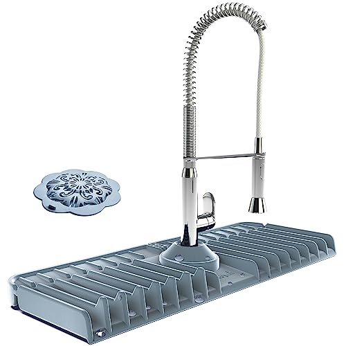 Kitchen Sink Splash Guard 17.56β Longer, Splash Guard for Sink, Kitchen Faucet Splash Guard, Fully Wrapped, Silicone Faucet Handle Drip Catcher Tray, Sink Protectors Faucet Mat for Kitchen Bathroom