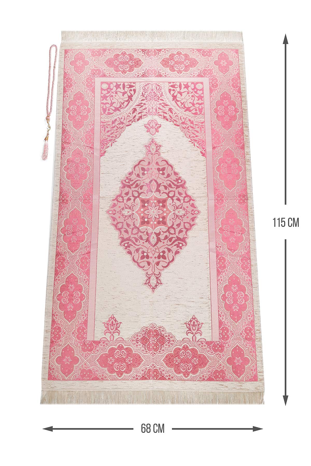 Muslim Prayer Rug with Prayer Beads | Janamaz | Sajadah | Soft Islamic Prayer Rug | Islamic Gifts | Prayer Carpet Mat, Chenille Fabric, Fuchsia