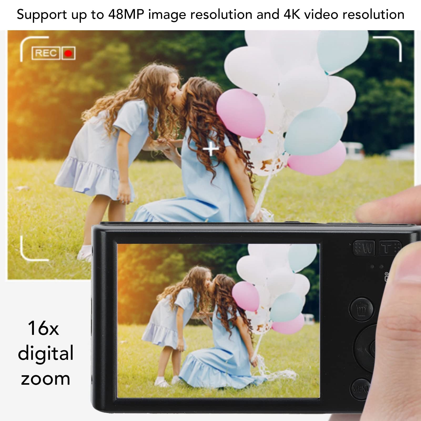 Compact Camera, 48MP Image Resolution Built in Fill Light Compatible 256GB Memory Card Rechargeable Lithium Ion Battery 4K Digital Camera for(Black)