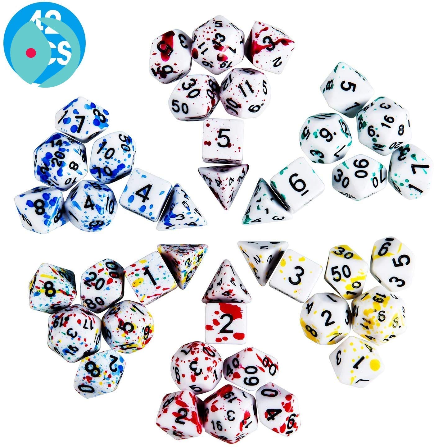 DND Retro Dice Set Polyhedral - IDTQ Dungeons and Dragons Imitation of Old Purple Red White Black Blue Yellow Green Dice Set RPG MTG Table Games 6sets D4 D6 D8 D10 D12 D20