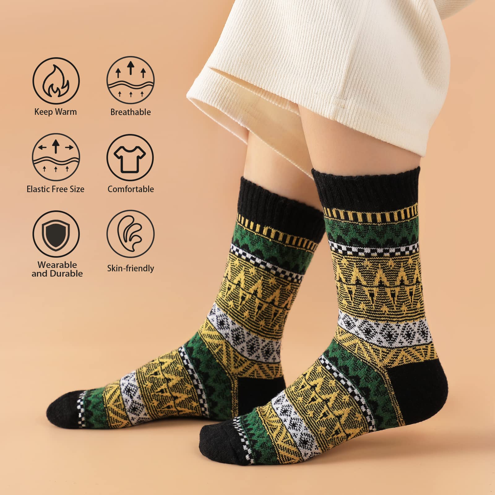 coclothy Wool Socks for Women - Womens Wool Socks Winter Socks for men Warm Thick Knit Wool Soft Vintage Casual Crew Socks