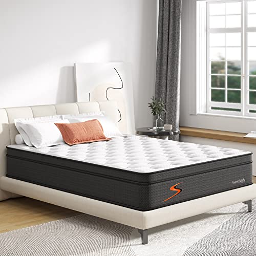 Sweetnight King Mattress, 12 Inch Pillow Top King Size Mattress in a Box, Bamboo and Gel Memory Foam Hybrid Mattress, Individually Wrapped Spring for Motion Isolation & Support,Black
