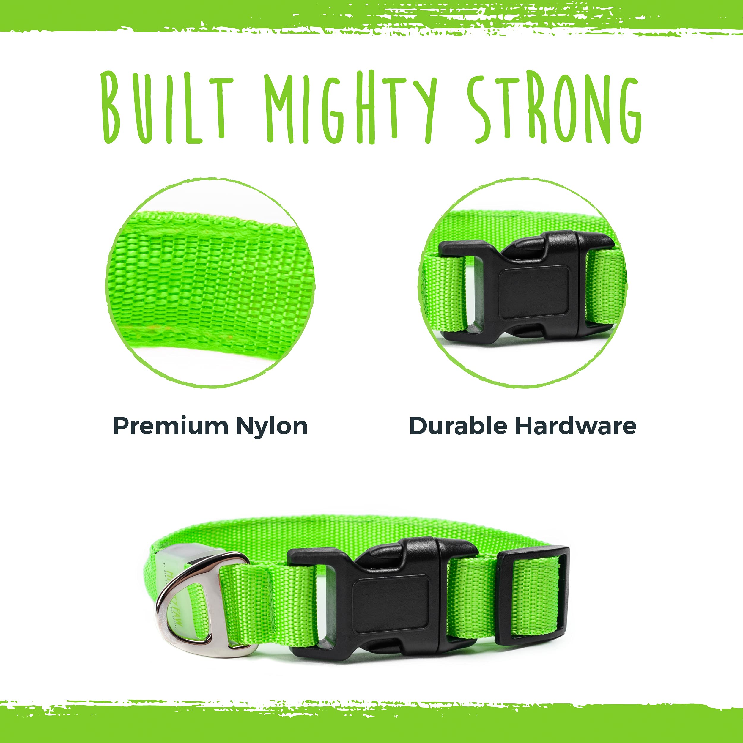 Mighty Paw LED Dog Collar - USB LED Rechargeable - USB Rechargeable Light - High Visibility Glow Strips - Glow Pet Weather Resistant - Enhanced Nighttime Visibility - Light Up Dog Collar - (L, Green)