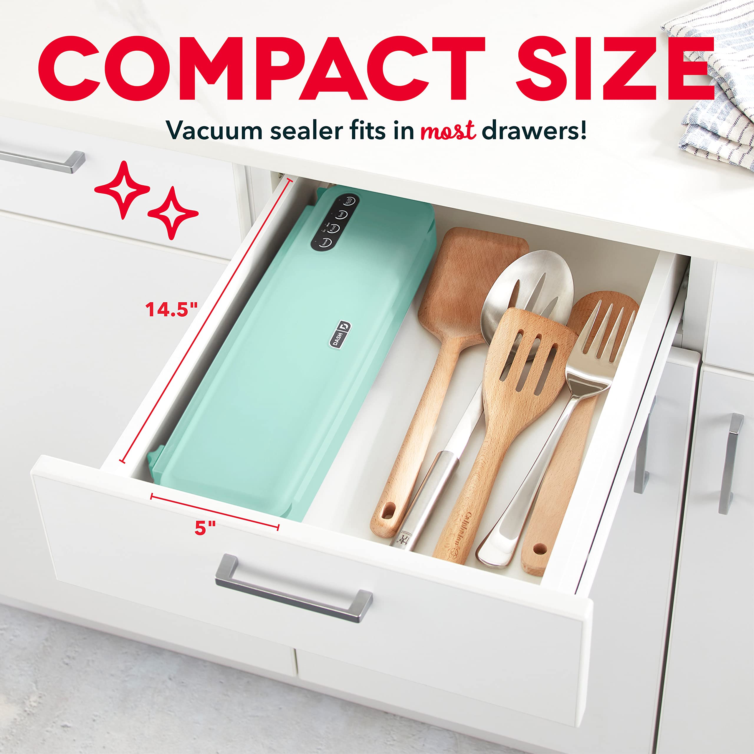 DASH SuperSeal™ Vacuum Sealer for Food Storage and Sous Vide, Perfect for Preserving Fresh Ingredients, Single Use & Reusable Bags and Cutter Included - Aqua