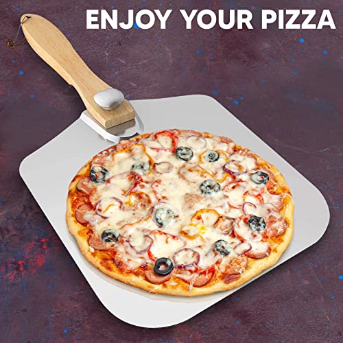 Kitchenware Hero Pizza Peel Aluminum Metal Pizza Paddle With Long Wood Handle,Easy Storage Pizza Shovel For Pizza, Baking, Bread Silver 1214 inch2, 12x14x2