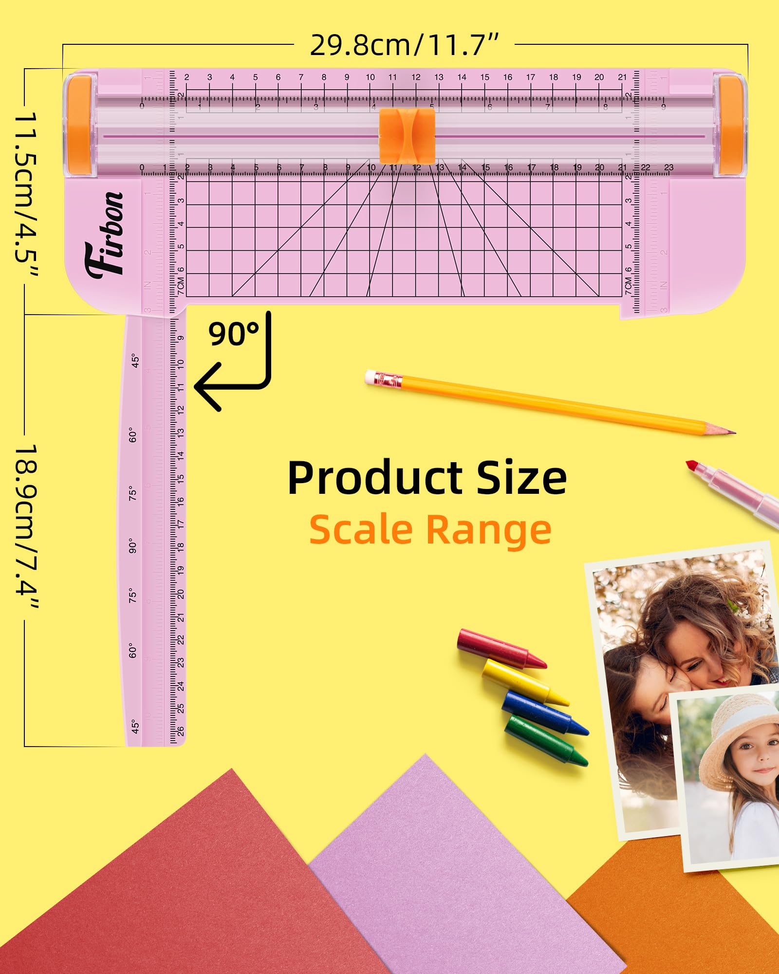 Firbon Pink A5 Paper Cutter, Straight Small Paper Trimmer with Side Ruler for Scrapbooking Craft, Paper, Coupon, Label, Cardstock