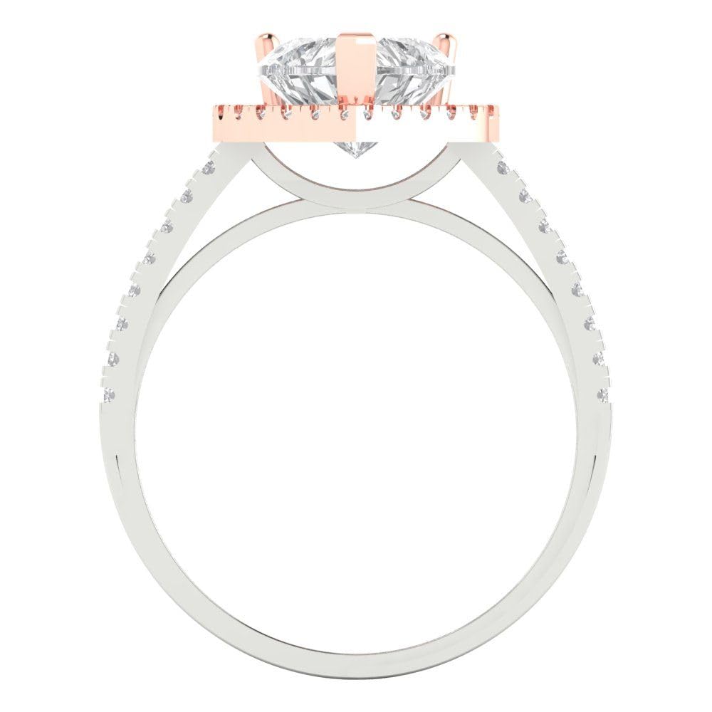 Clara Pucci 2.27 Carat Heart Cut Natural Diamond SI1 SI2 J K 14K White Rose Solid Gold Halo Bridal Wedding Engagement Designer Ring size 6