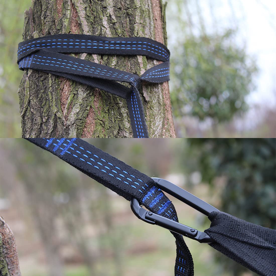 Camping Hammock Double with 2 Tree Straps Made of Portable Lightweight Nylon Parachute for Backpacking,Travel,Beach,Yard and Outdoor Survival (NavyBlue-Blue)