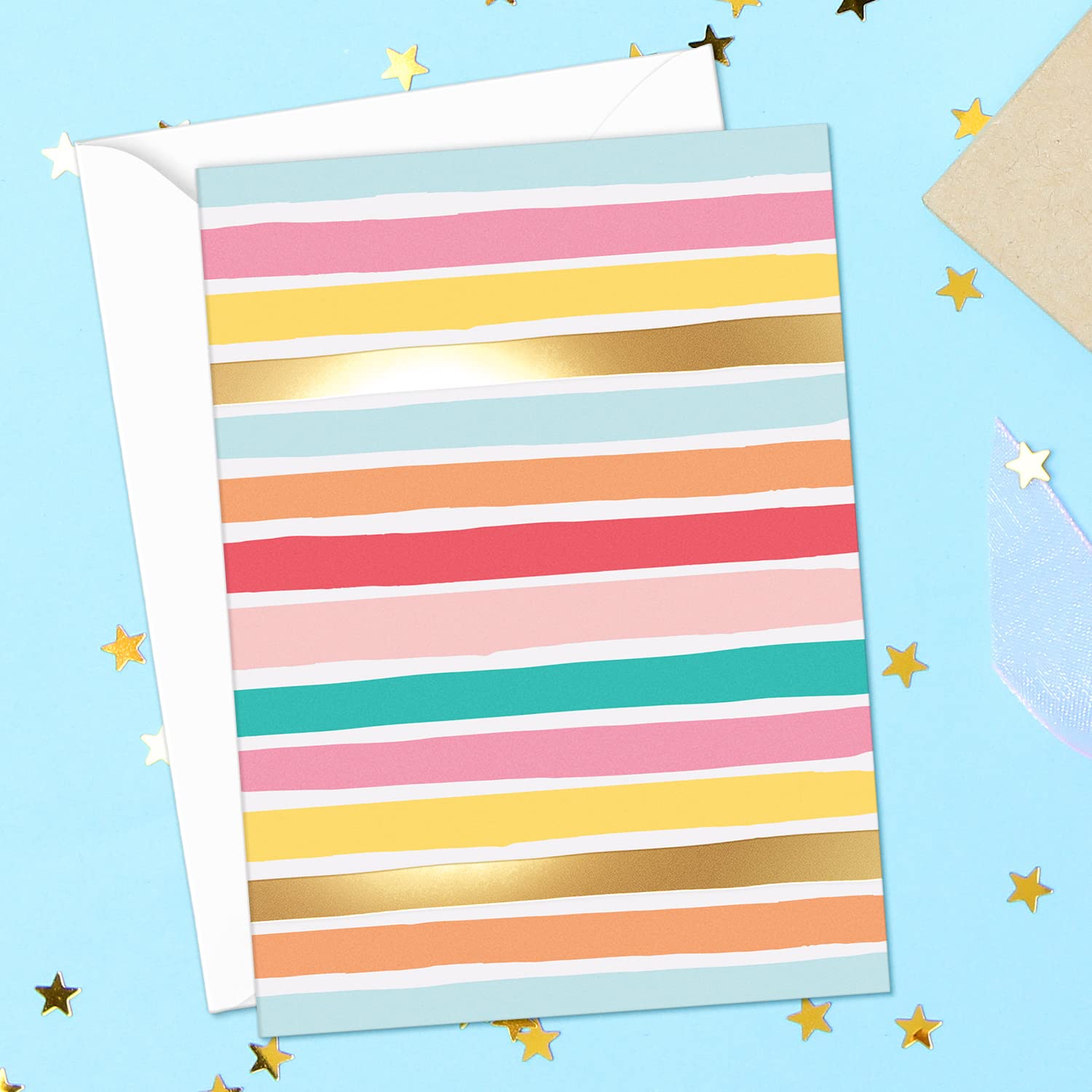 Blank Cards with Envelopes - 24 Striped Gold Foil Blank Note Cards with Envelopes – 6 Assorted Cards for All Occasions! Blank Notecards Stationary Set for Personalized Greeting Cards-4x5.5"