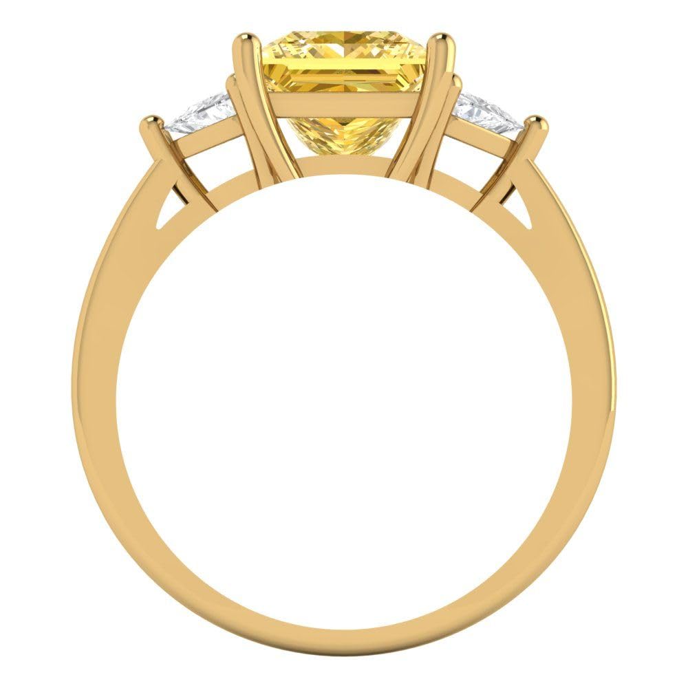Clara Pucci 2.3ct Princess Trillion cut 3 stone Solitaire Citrine Designer Wedding Bridal art deco Anniversary Ring 14k Yellow Gold 7.75