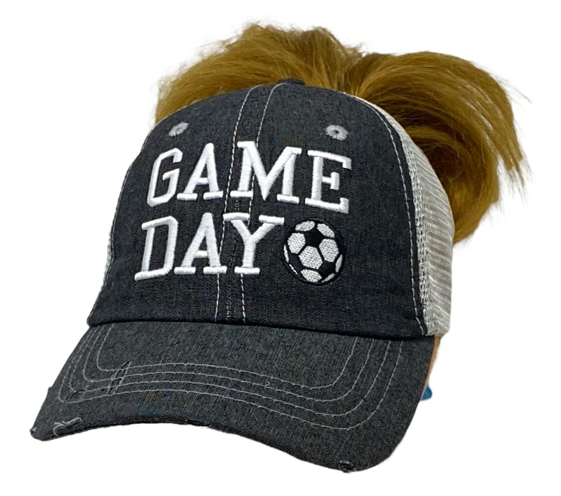 Cocomo Soul Womens Soccer Mom Hat | Soccer Game Day Hat | Soccer Messy Bun Cap | Soccer Mom Gift Dark Grey