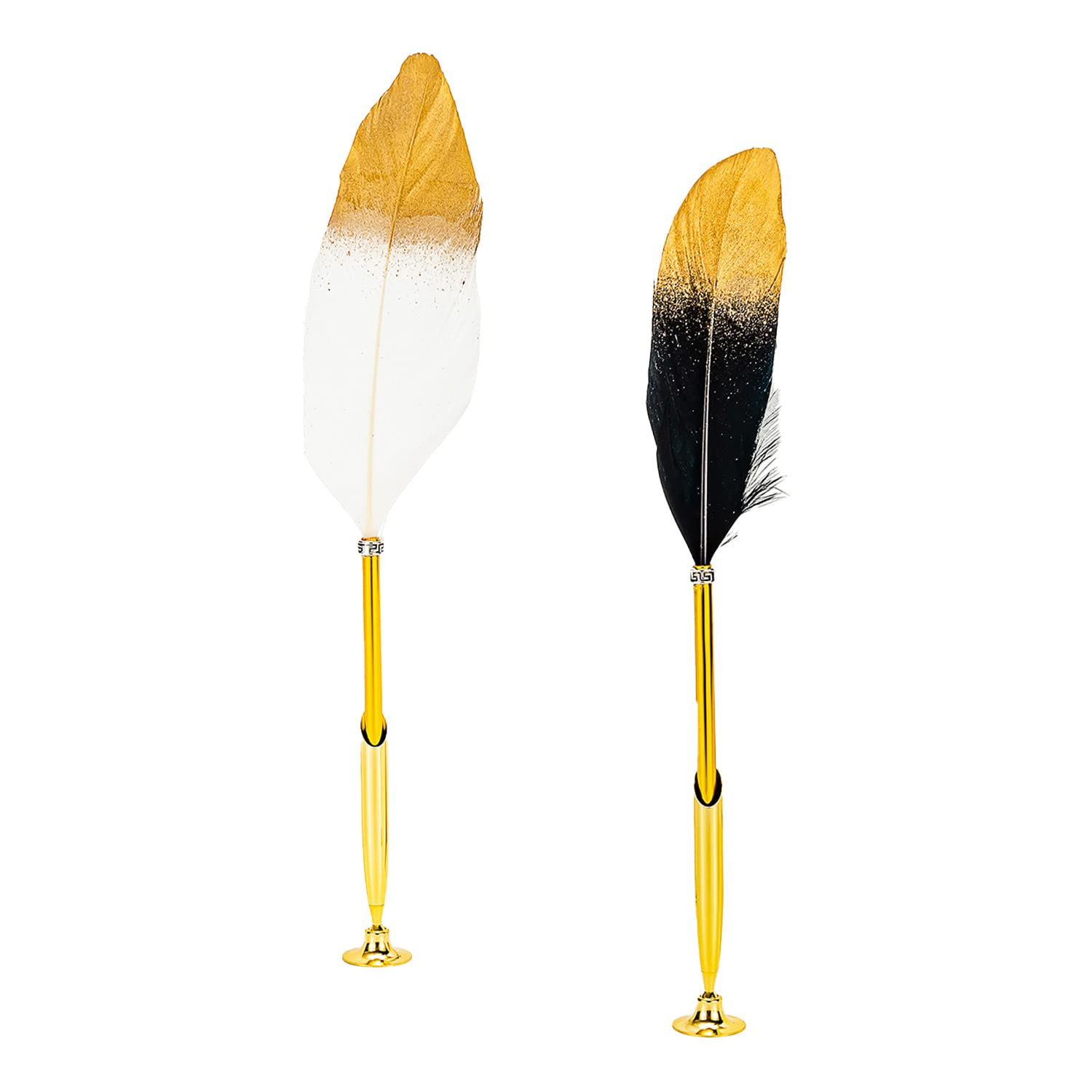 Calculs Vintage Feather Calligraphy Pen Set of 2 Black & White Feather Refined Quill Ballpoint Pen for Writing Signature or Gift