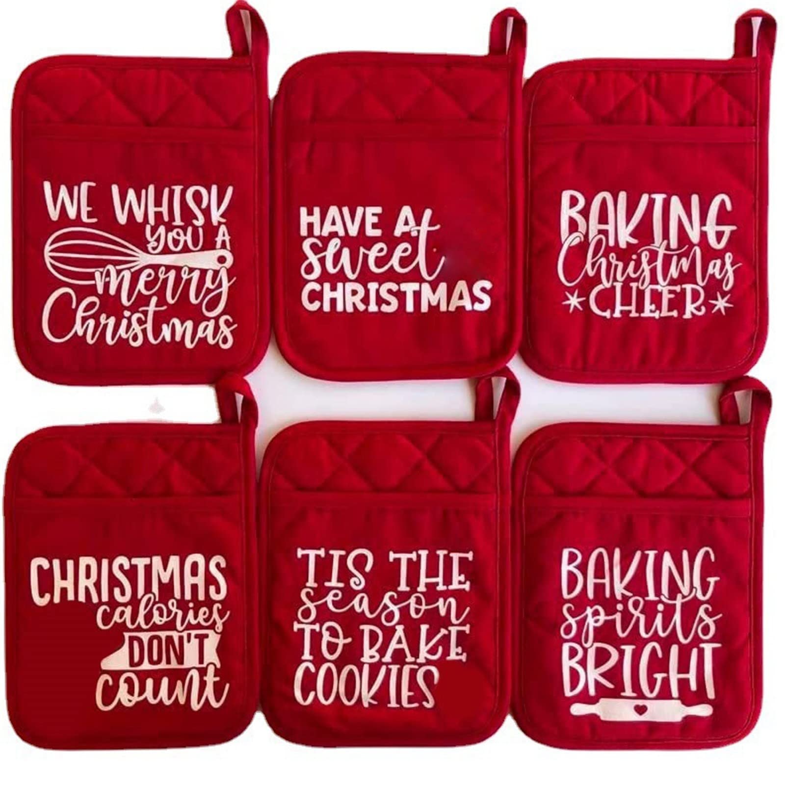 Christmas Pot Holders Baking Pocket, Christmas Oven Mitts Ornament for Kitchen Cooking Baking 1PC, Hello Christmas Print Pot Holders Storage Bag Gift for Family Neighbor
