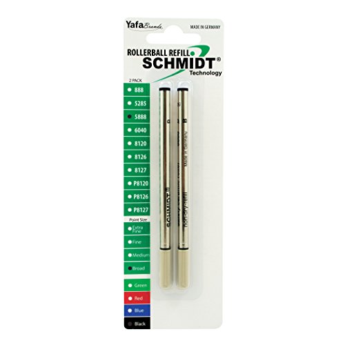 SCHMIDT 5888 Ceramic Rollerball Metal Tube Refill Broad Point 1.0mm, Black, 2 Pack Blister (SC58106)