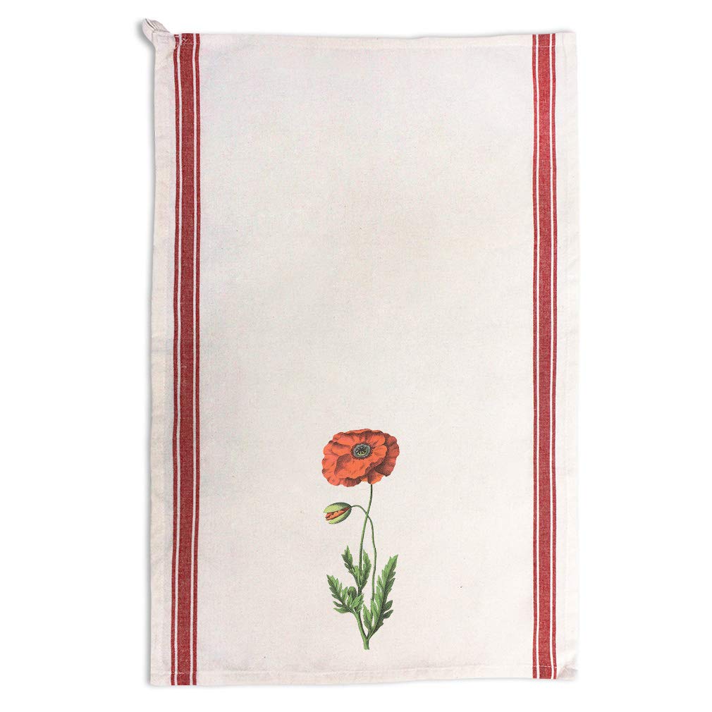 Custom Decor Kitchen Towels Red Poppy Vintage Look Botanical & Flowers Botanical & Flowers Abstract Botanical Cleaning Supplies Dish Towels Red Stripe Design Only