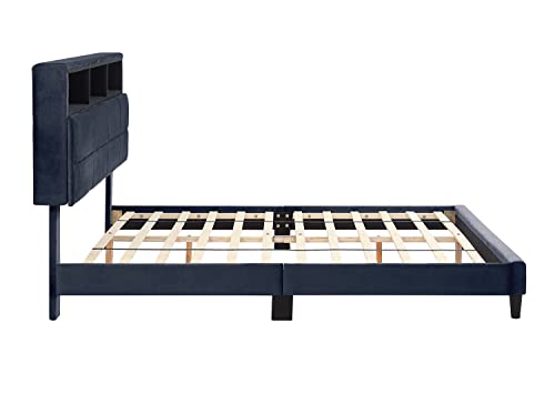 Furniture of America Halifax Modern Storage Fabric California King-Size Bed with USB for Bedroom, Guest Room Bed, Gray