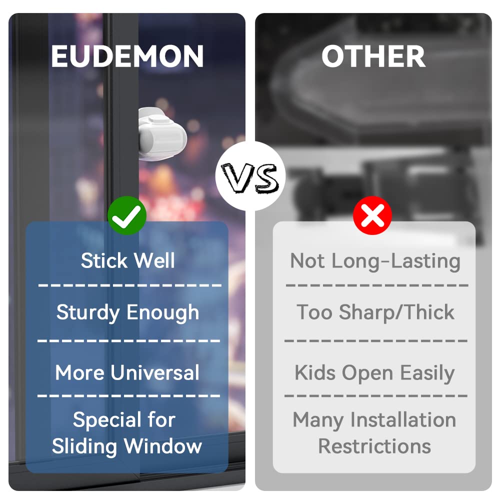EUDEMON 4 Pack Child Proof Sliding Window Lock Latch, Baby Safety Lock for Sliding Window, Sliding Door, Sliding Wardrobe, Easy to Install (Grey)