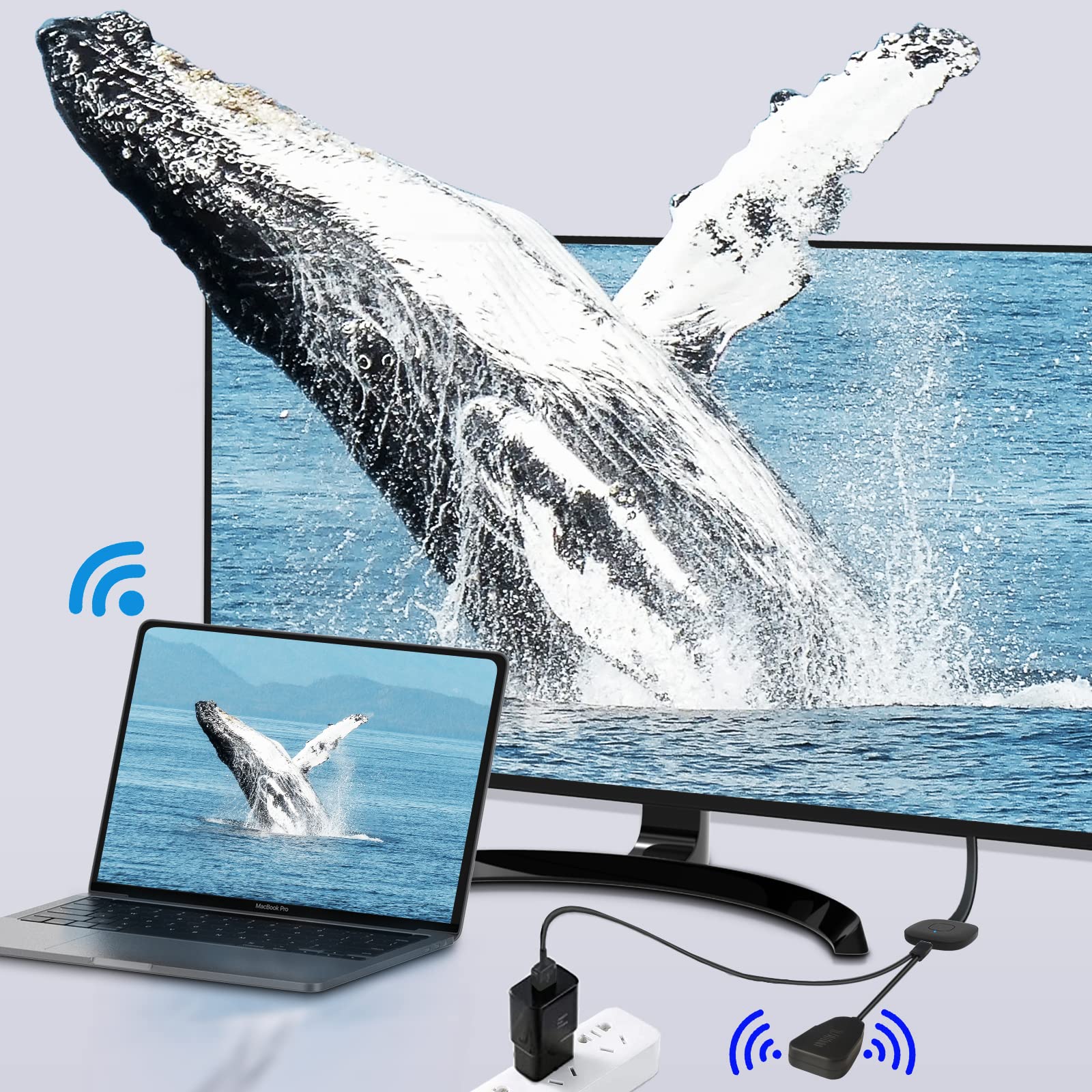 FIRE BULL Wireless HDMI Display Adapter 4K,Casting 2.4GHz Stable Signal Video/Audio, Wireless WiFi Display Dongle Receiver Support iPhone iOS Android Mac ipad Casting/Mirroring to TV Projector Monitor