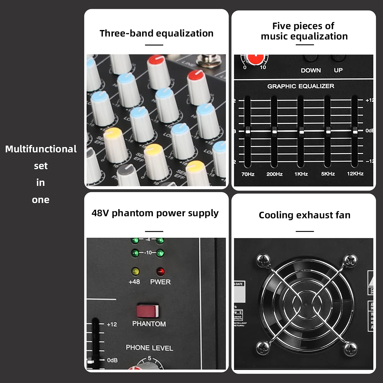 Professional 6 Channel Bluetooth USB Audio Mixer Mixing Console with 2 Handheld Wireless Microphone for Home Studio Recording DJ Network Live Karaoke - Depusheng GM6X