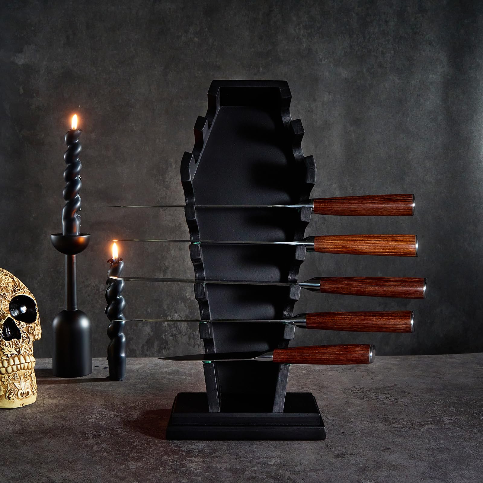 GUTE Gothic Coffin Knife Holder - Kitchen Storage Organizer, All Standard Cutting Knives, Home Decor Accessories, Spooky Decoration, Haunting Goth Gift Room, Bar, Kitchens 14" H (Without Knives)