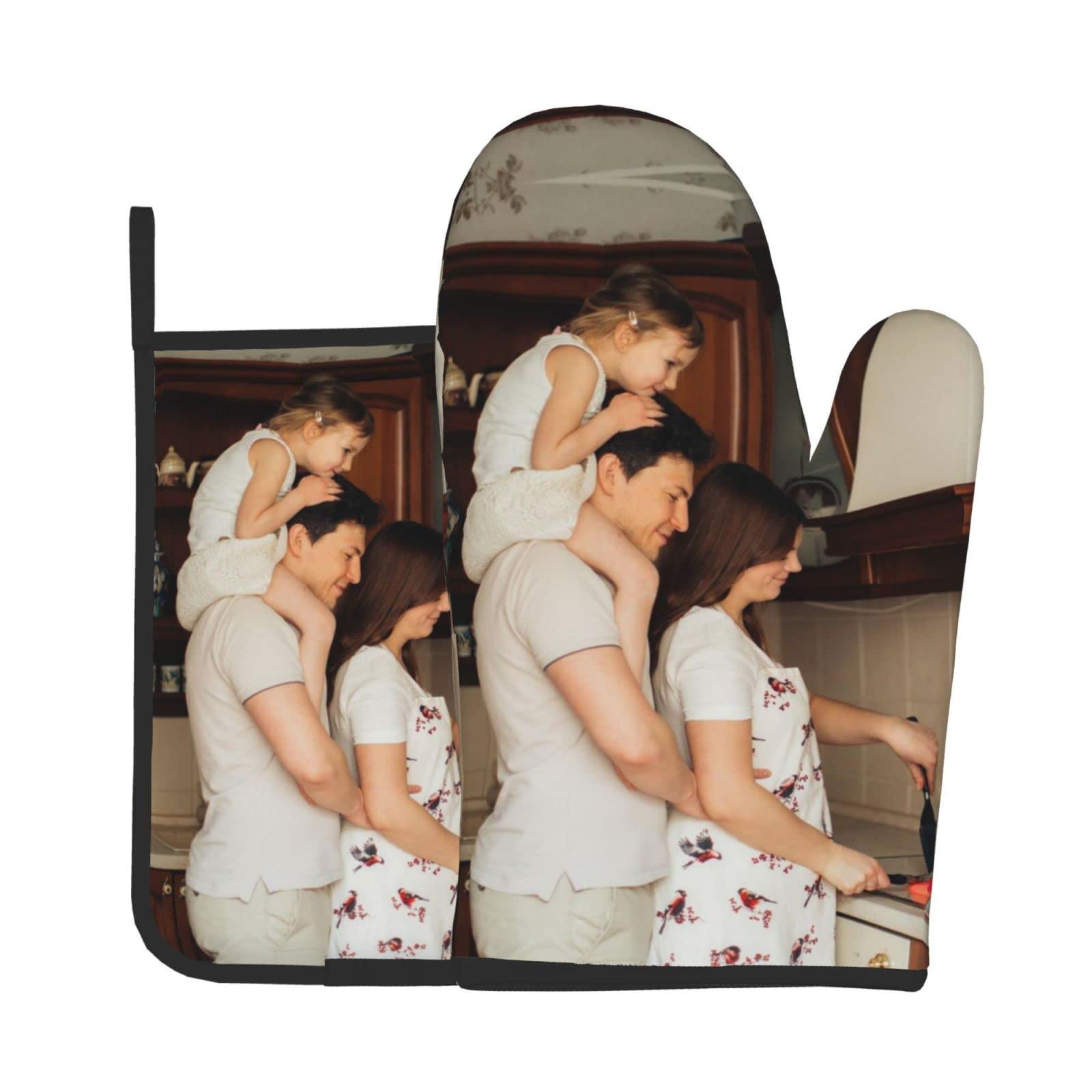 Custom Oven Mitts and Pot Holders Sets with Image Text Personalized Heat Resistance Cooking Gloves & Pot Cover Kitchen Gifts for Men Women Cooking Baking BBQ Grilling