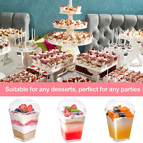 Zezzxu 50 Pack 5 oz Dessert Cups with Dome Lids and Spoons Mini Parfait Cups Clear Plastic Tasting Appetizer Bowls for Fruit Ice Cream Pudding Mousse