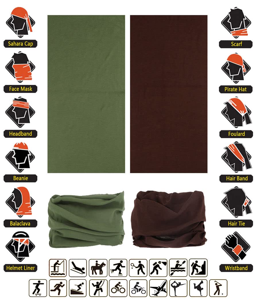 VANCROWN Neck Gaiter Headband Headwear Head Wrap Face Mask Magic Scarf Bandana for Men and Women (6PCS.Solid Color.2)