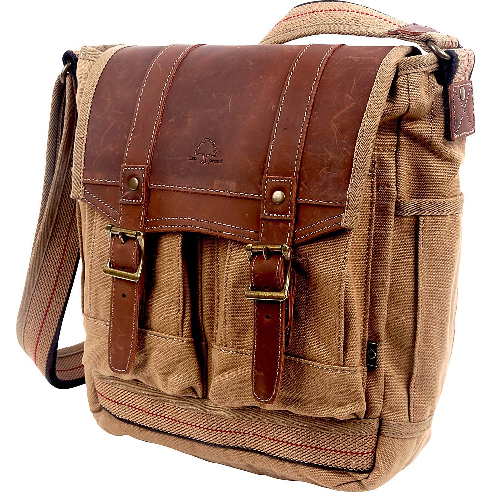 TSD Brand Turtle Ridge 4-Pocket Canvas Crossbody Bag (Olive)