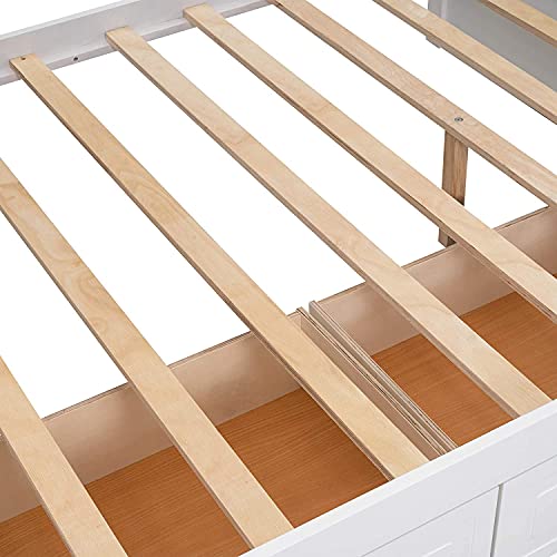 STP-Y Twin Over Twin Bunk Bed, Bunk Bed Frame with Storage Drawers, Wooden Twin bunk Bed with Safety Rail Ladder, Grey (Color : White, Size : Full Over Full)