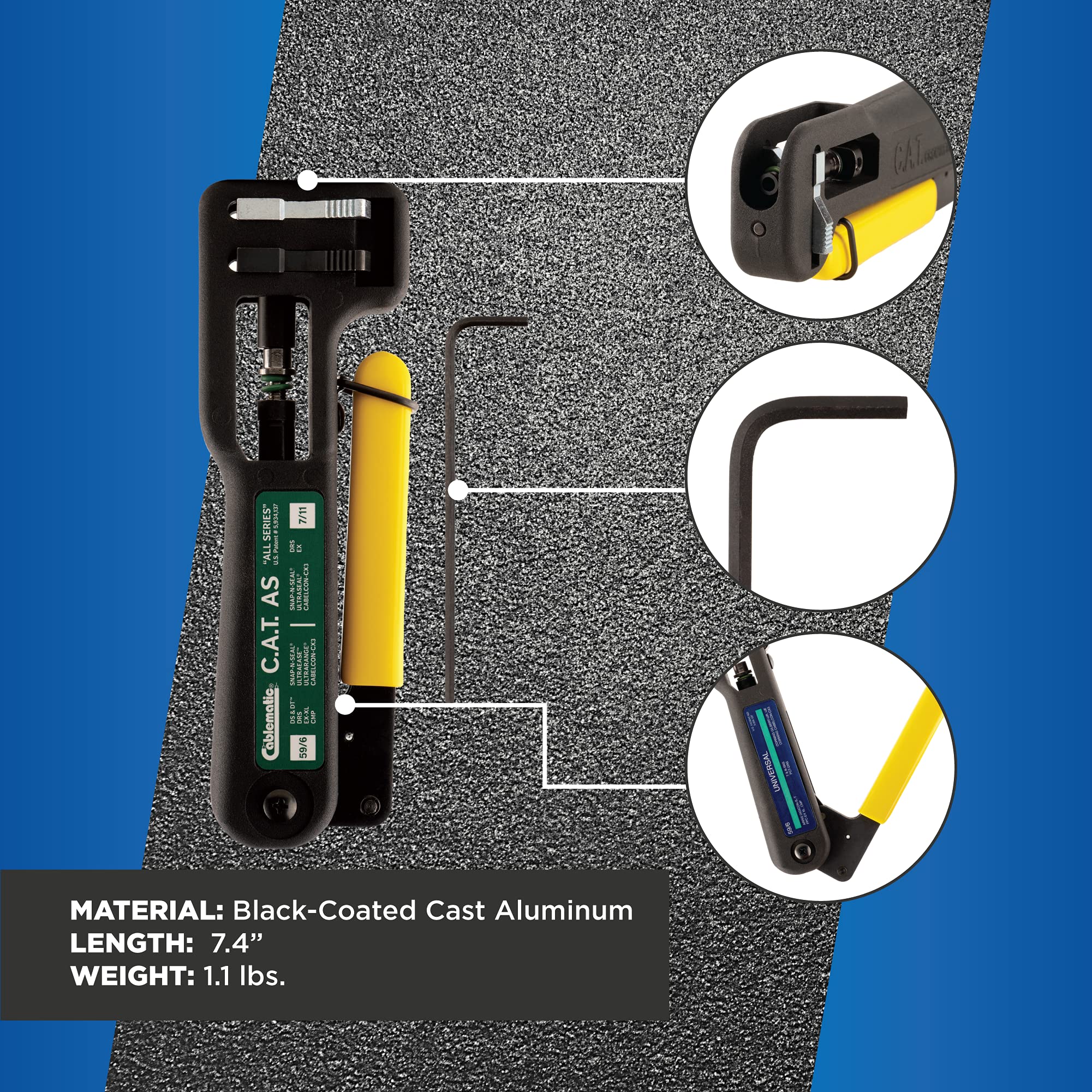 Cablematic C.A.T.-AS Coaxial 59/6 and 7/11 Connector Compression Tool for Professional Technicians, Easily Portable Connector Tool, 1.1 Pounds