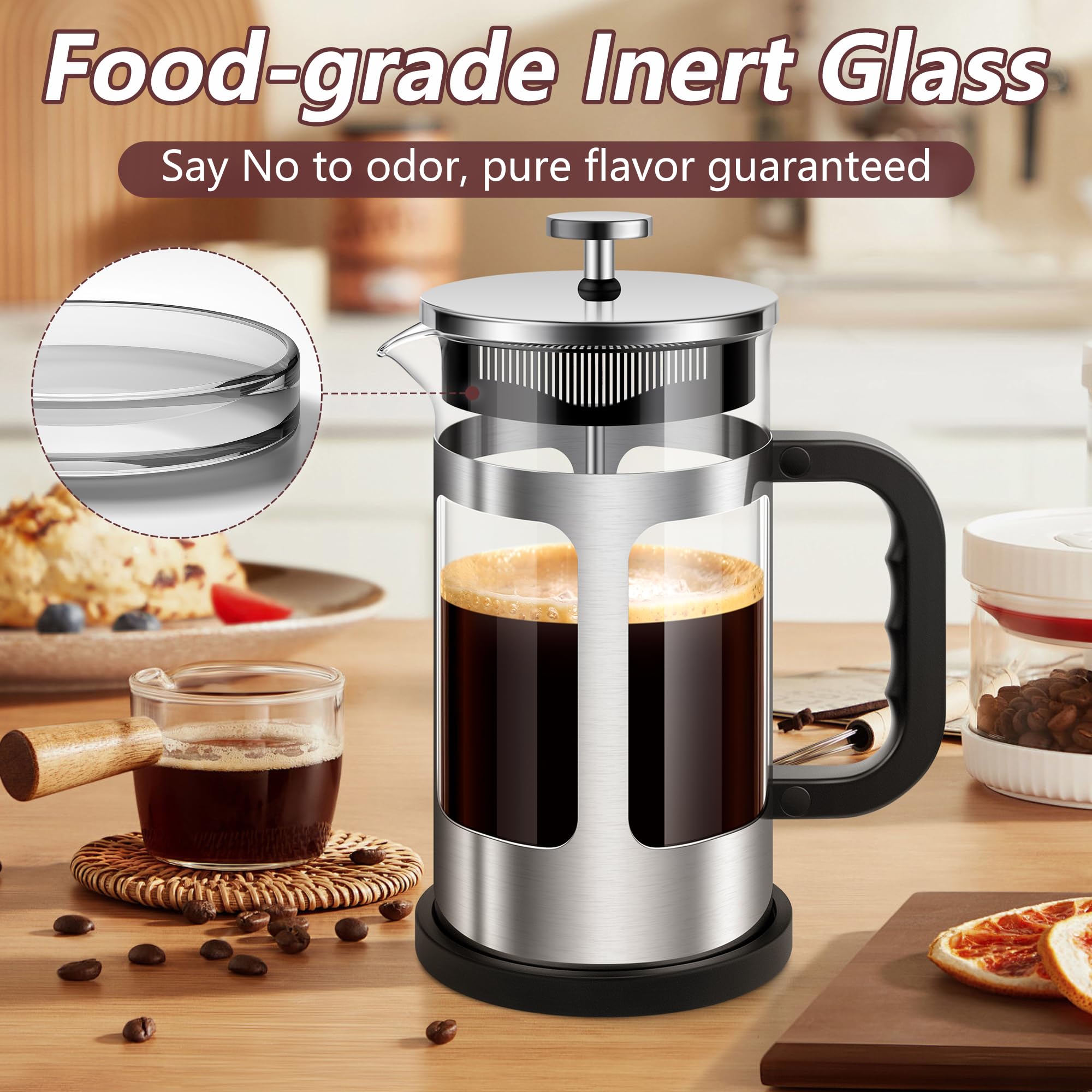 Gulex® French Press Coffee Maker Tea Maker (36 oz) 304 Stainless Steel Glass Coffee Press with 4 Filters Screen