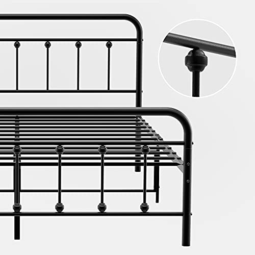 IDEALHOUSE Metal Bed Frame Queen Size with Victorian Headboard and Footboard Mattress Foundation No Box Spring Needed, Black