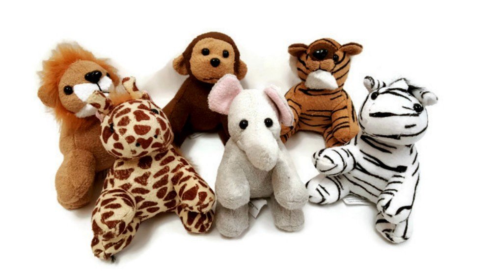 Playscene Suede Jungle/Zoo Animals, Assorted Suede Plush Jungle Animals (12 Piece Set)