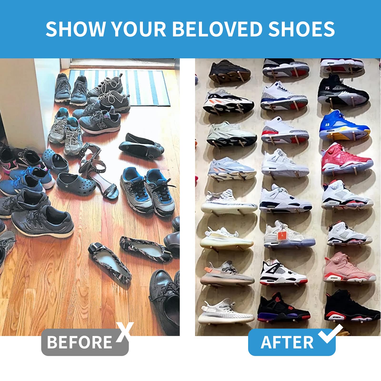 Guntsous 6 PCS Acrylic Floating Shoe Rack Wall Mount Display Shoe Rack Transparent Storage Rack for Home Use Sneaker Display Rack with Screws and Anchors
