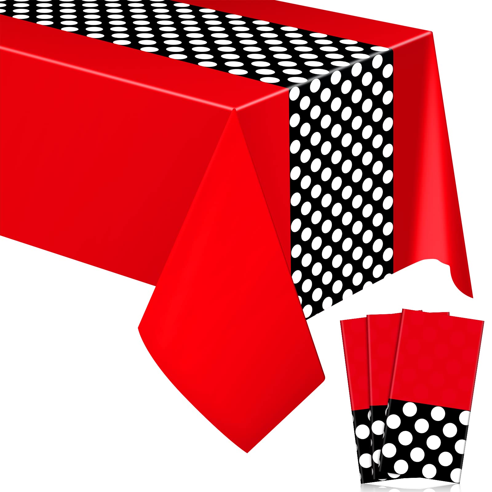 Irenare 3 Pcs Mouse Birthday Party Supplies Christmas Tablecloth Mouse Theme Baby Shower Decorations Plastic Table Cover Polka Dot Tablecloth Lady Bug Party Decorations, 54 x 108 Inch(Red)