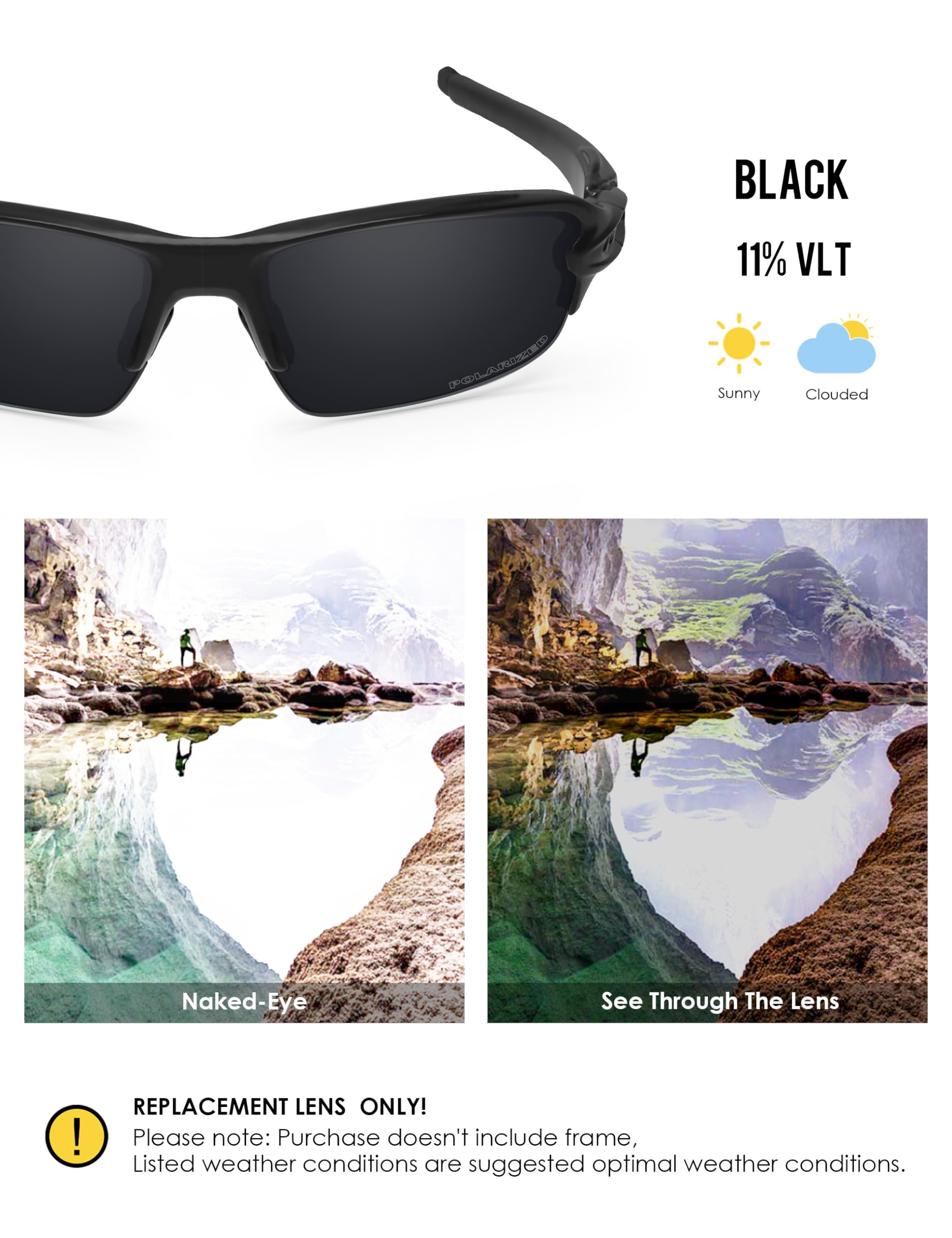 BLAZERBUCK Polarized Replacement Lenses & Sock Kit for Oakley Flak 2.0 OO9295 - Black