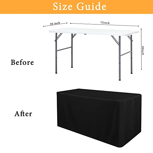 Obstal 2 Pack Black Tablecloth Fitted Table Clothes for 6 Foot Rectangle Tables - Water Resistant Washable Fabric Polyester Rectangle Table Cover for Outdoor/Indoor Uses(72L x 30W x 30H Inches, Black)