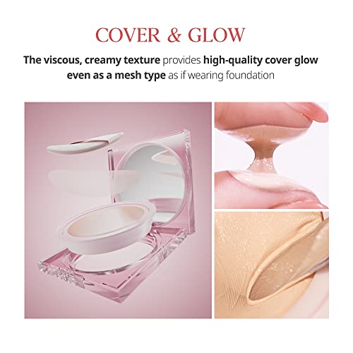 CLIO Kill Cover Mesh Glow Cushion Refill Included (15g*2, 3 LINEN) - Foundation Cushion, Korean Cushion, Glowy Skin Makeup