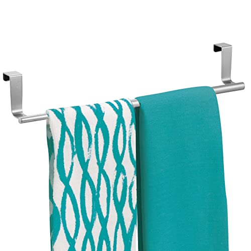 mDesign Adjustable, Expandable Over Kitchen Cabinet Towel Bar Rack - Hang on Inside or Outside of Doors, Hold Hand, Dish, Tea Towels - Customizable to 17" Wide, Omni Collection - Chrome